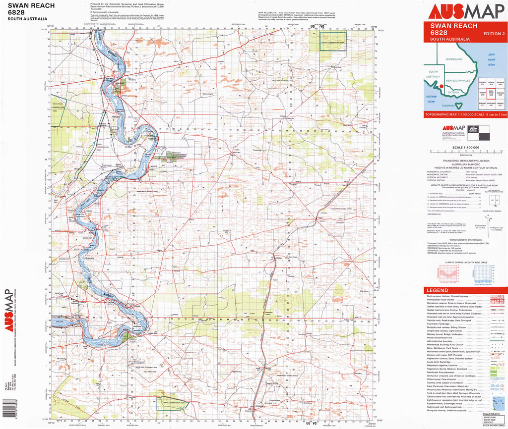 Buy 6828 Swan Reach 1:100k Topographic Map