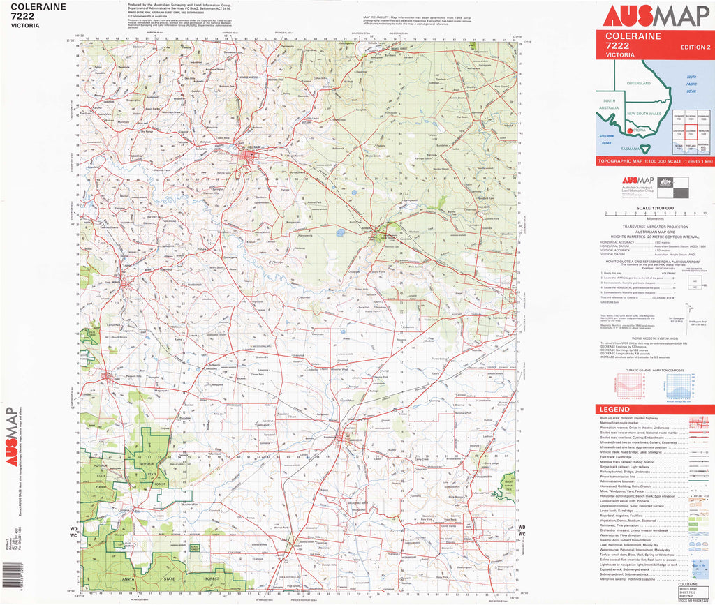 7222 Coleraine 1:100k Topographic Map | Mapworld