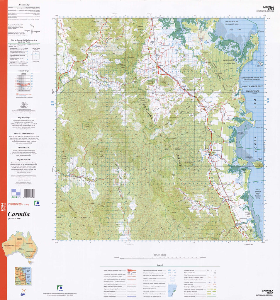 8754 Carmila 1:100k Topographic Map | Mapworld