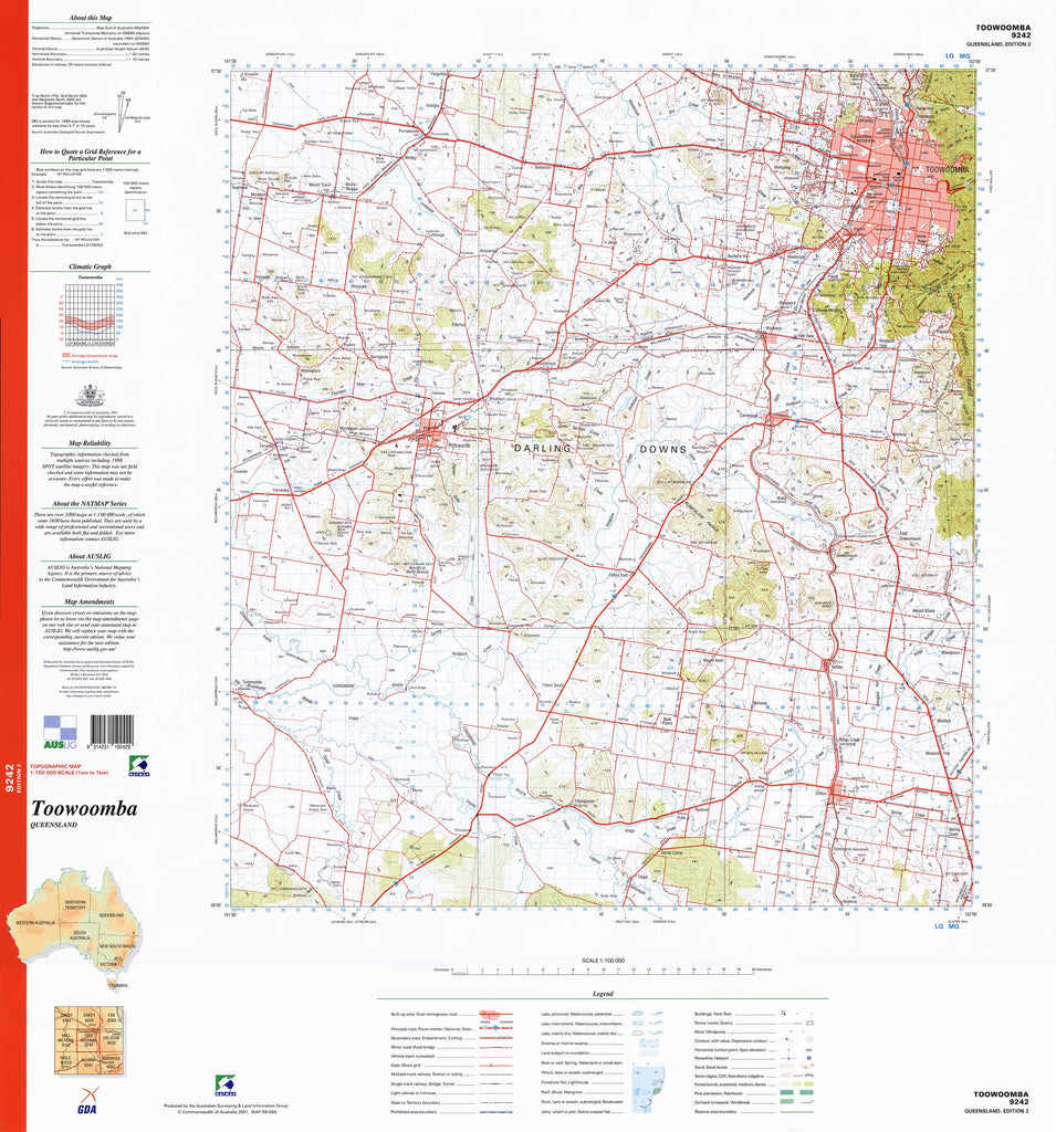 Buy 9242 Toowoomba 1:100k Topographic Map