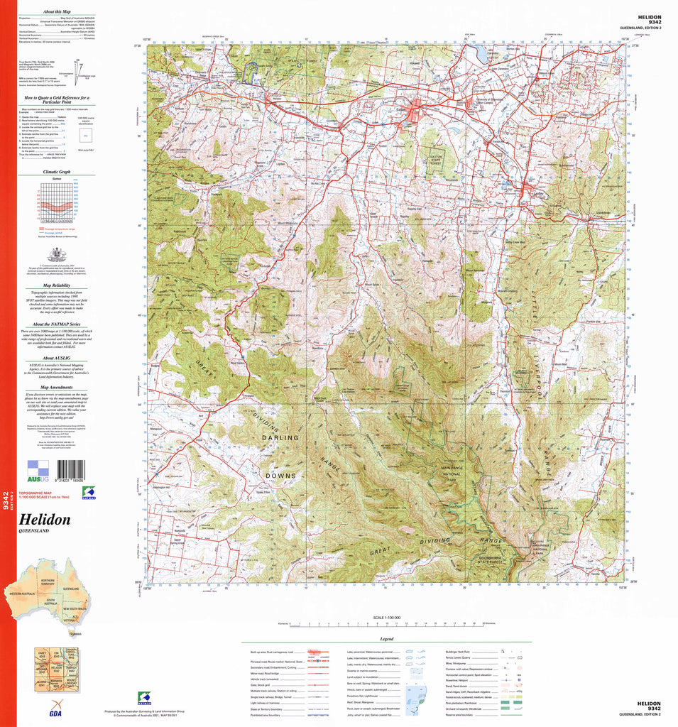 Buy 9342 Helidon 1:100k Topographic Map
