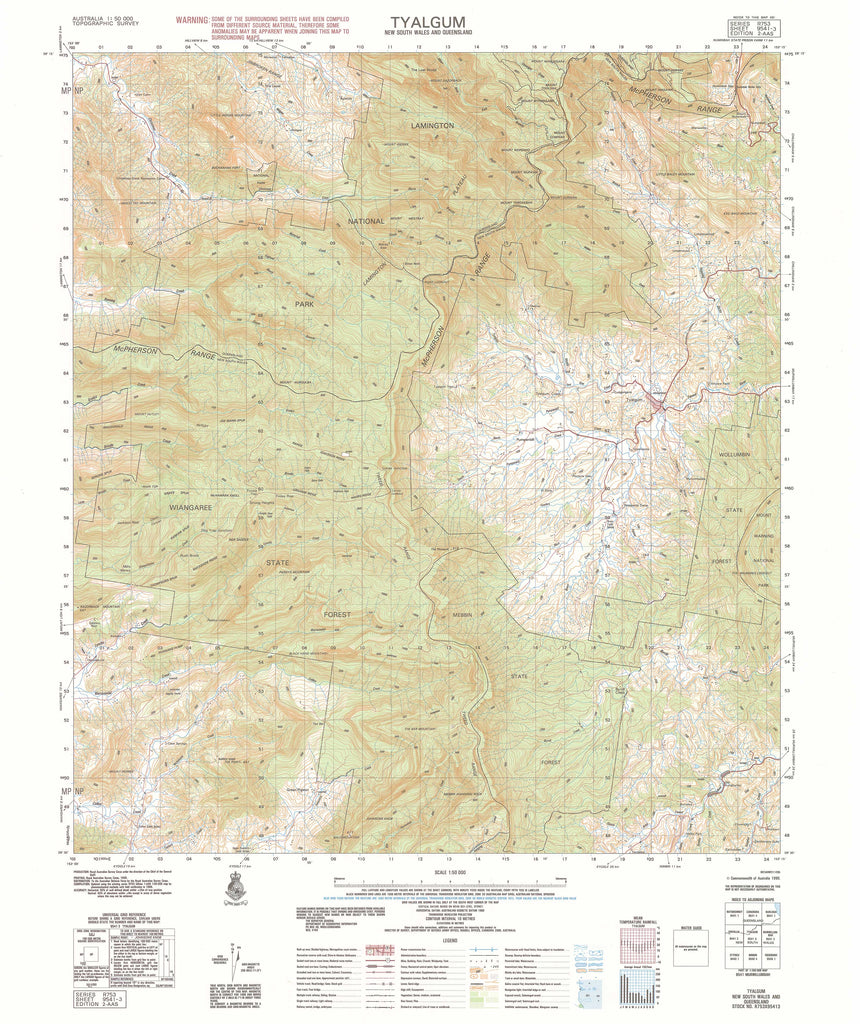 9541-3 Tyalgum 1:50k Topographic Map | Mapworld