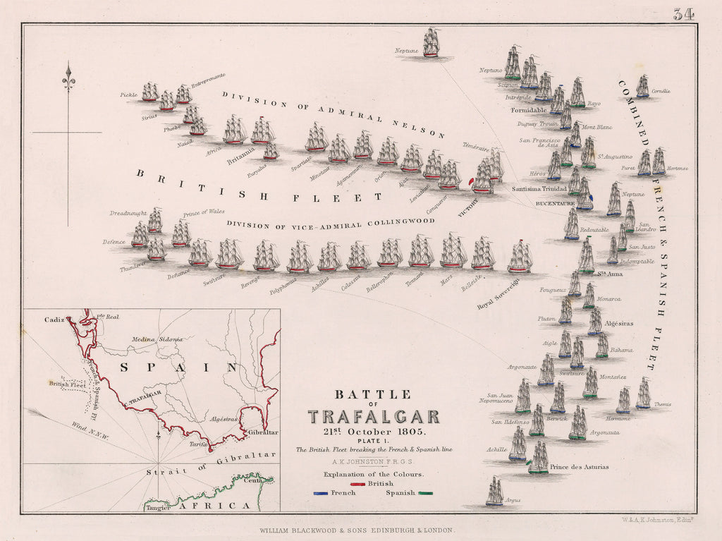Battle of Trafalgar, 21 October 1805, (Plate 1) the Fleet breaking the