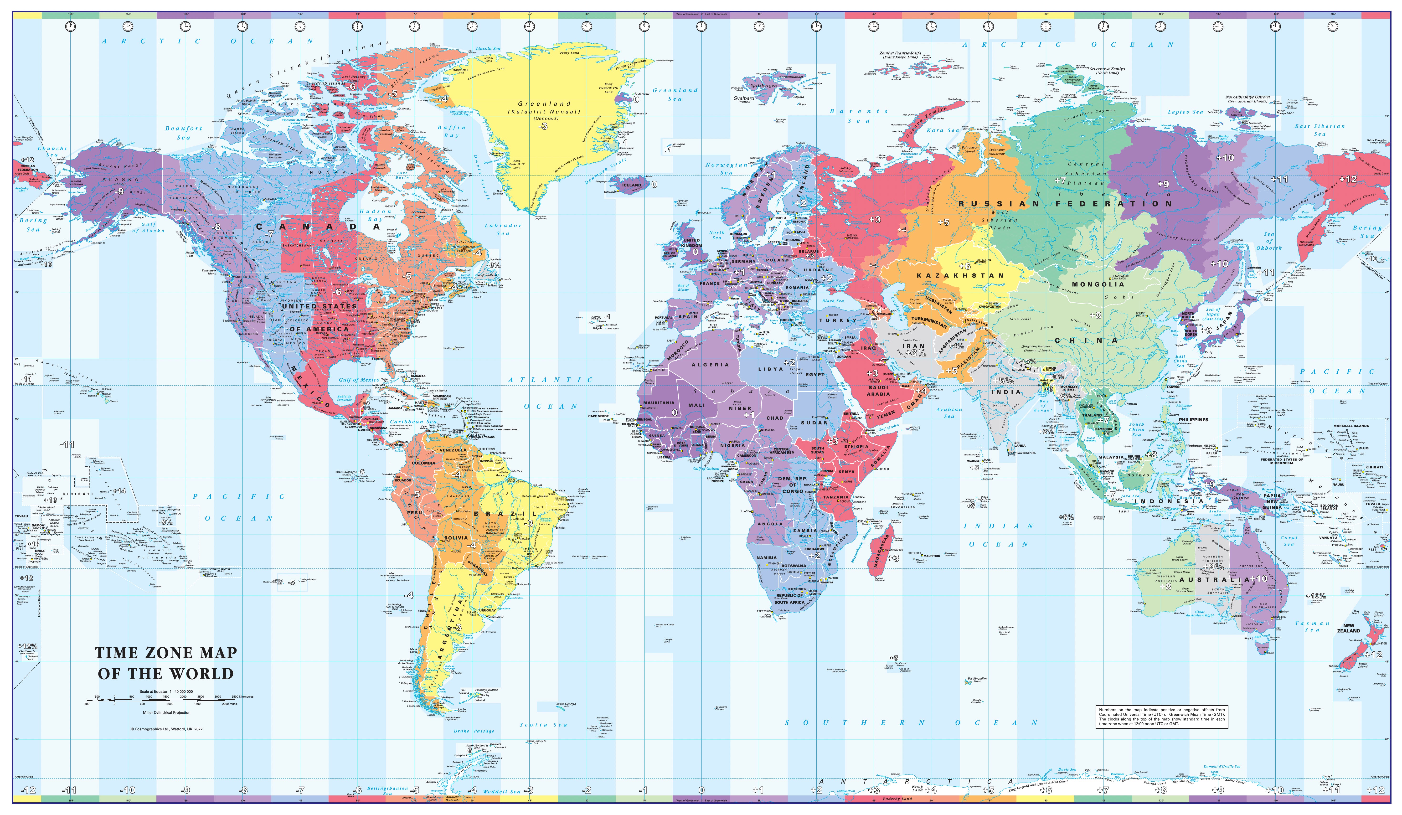 Colour Blind Friendly World Time Zone Wall Map 1022 x 595mm