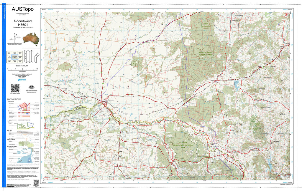 Goondiwindi H5601 AUSTopo 1:250,000 Map