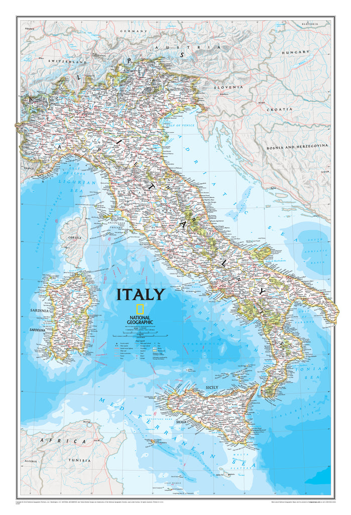 Italy National Geographic large wall map, Buy wall map of Italy - Mapworld