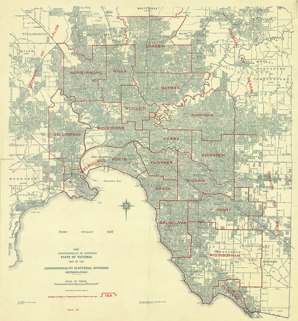 Map of Melbourne's Electoral Divisions, Victoria (1955) - Shop Mapworld