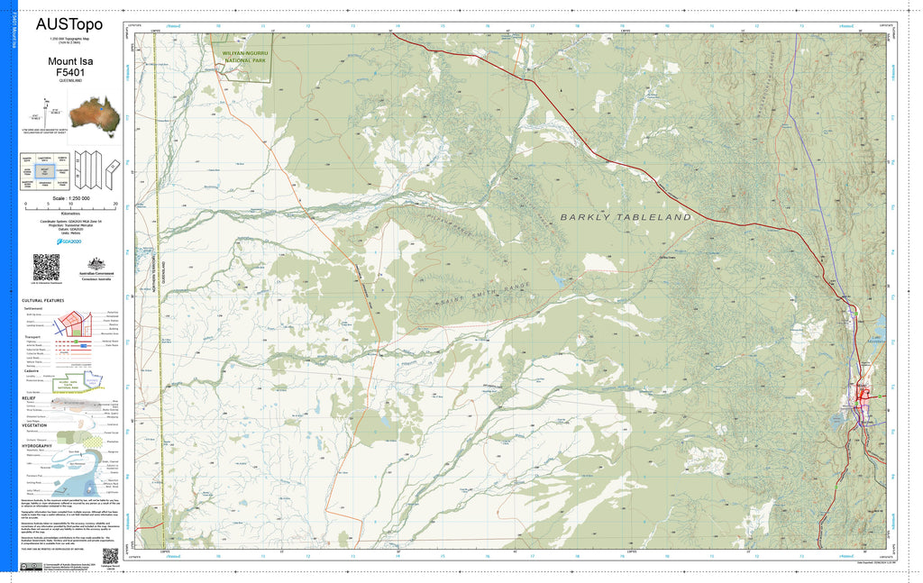 Mount Isa F5401 AUSTopo 1:250,000 Map