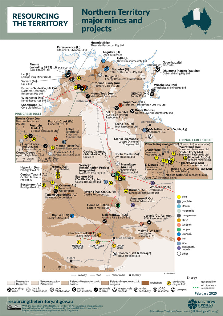 Northern Territory Major Mines & Developing Projects map | Mapworld