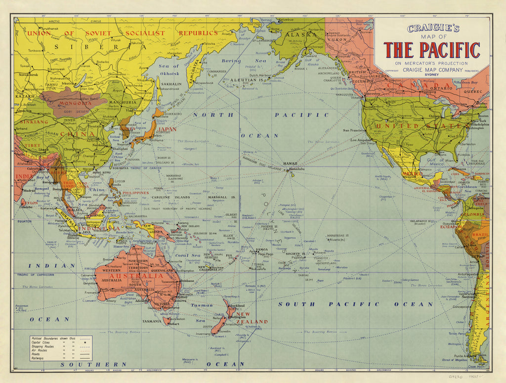 Pacific Map on Mercator's projection by Craigie's | Mapworld