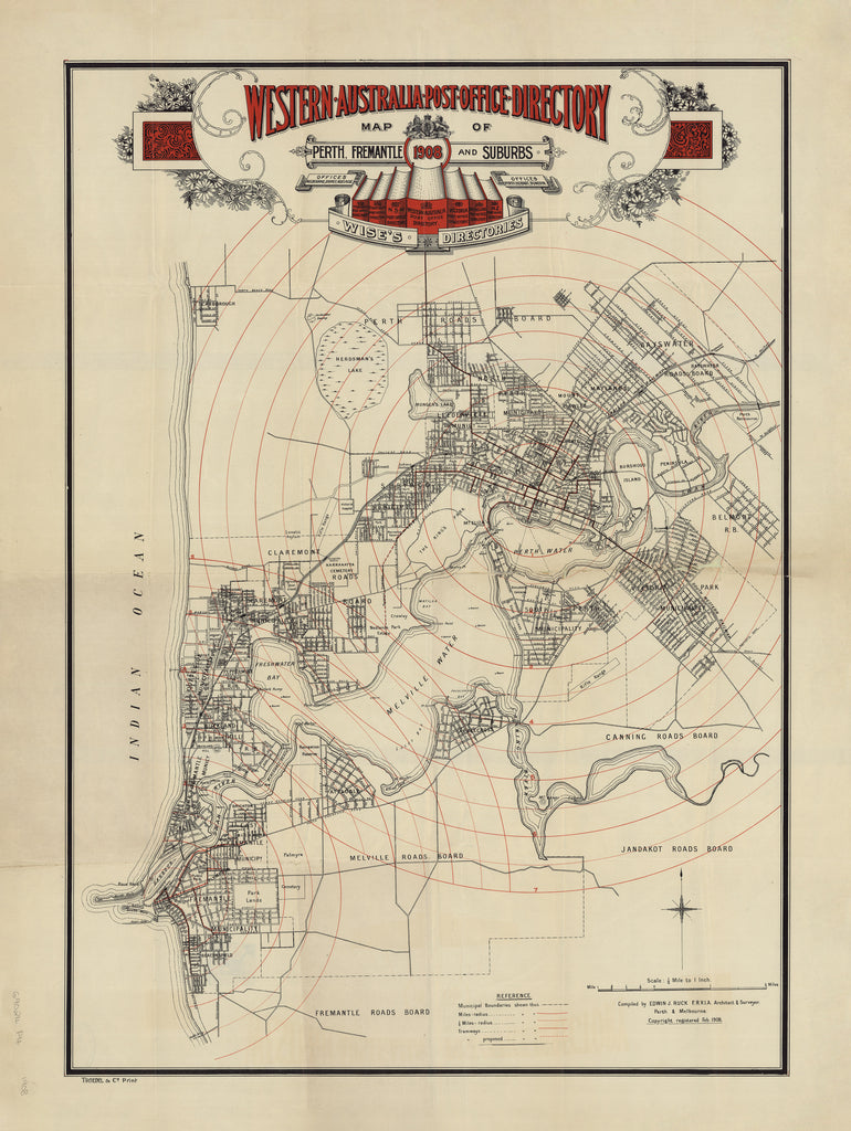 Perth Post Office Directory Wall Map 1908
