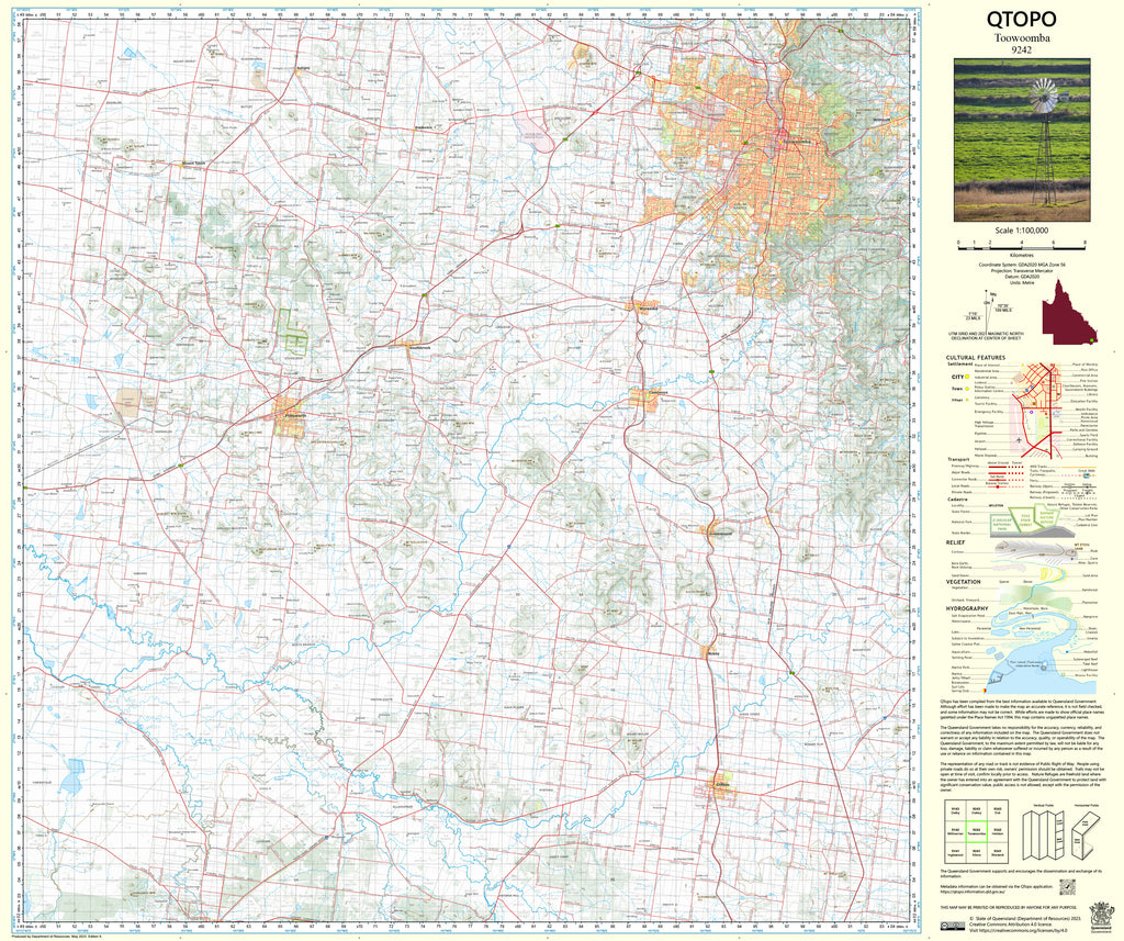 9242 Toowoomba QTopo 1:100,000 Topographic Map | Mapworld