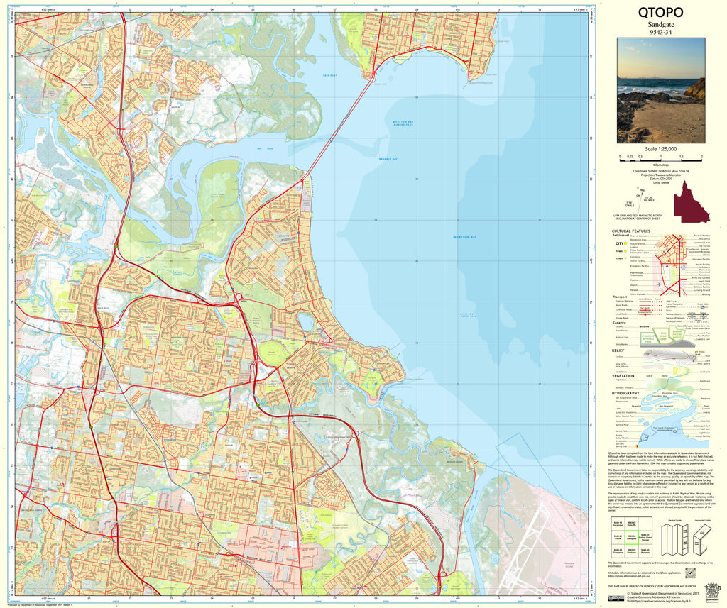 9543-34 Sandgate QTopo 1:25,000 Topographic Map | Mapworld