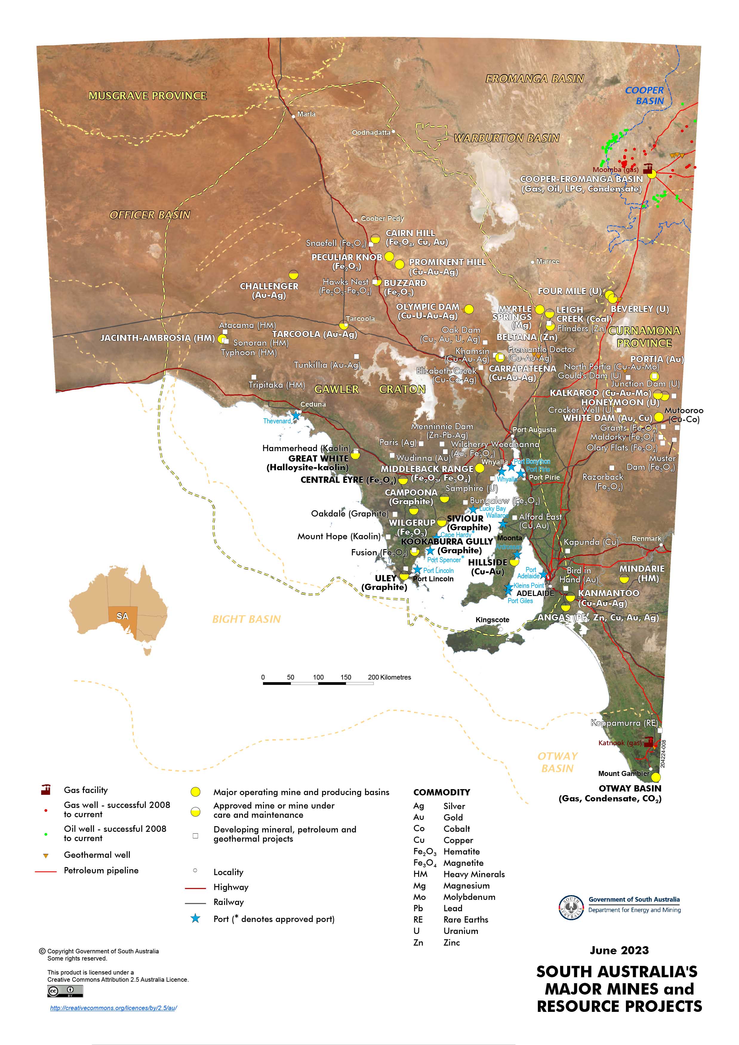 South Australia's Major Mines & Resource Projects wall map | Mapworld