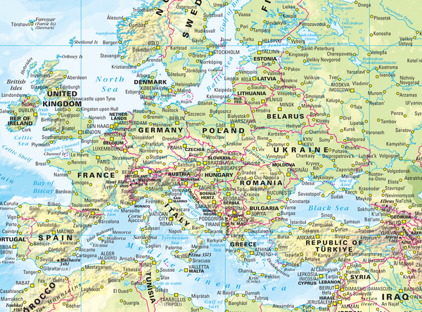 World Physical Pacific Centred 2024 edition map 2230x 1300mm