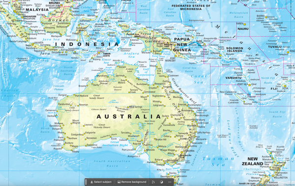 World Physical Supermap (Pacific Centred) | Mapworld