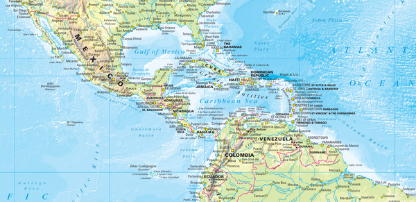 World Physical Pacific Centred 2024 edition map 2230x 1300mm