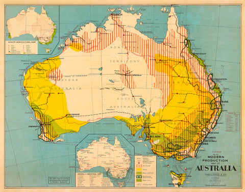 Sheep & Cattle Historical Wall Map of Australia 1953