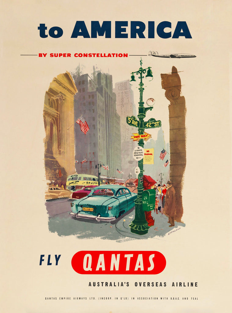 TRAVEL POSTER - To America Fly Qantas