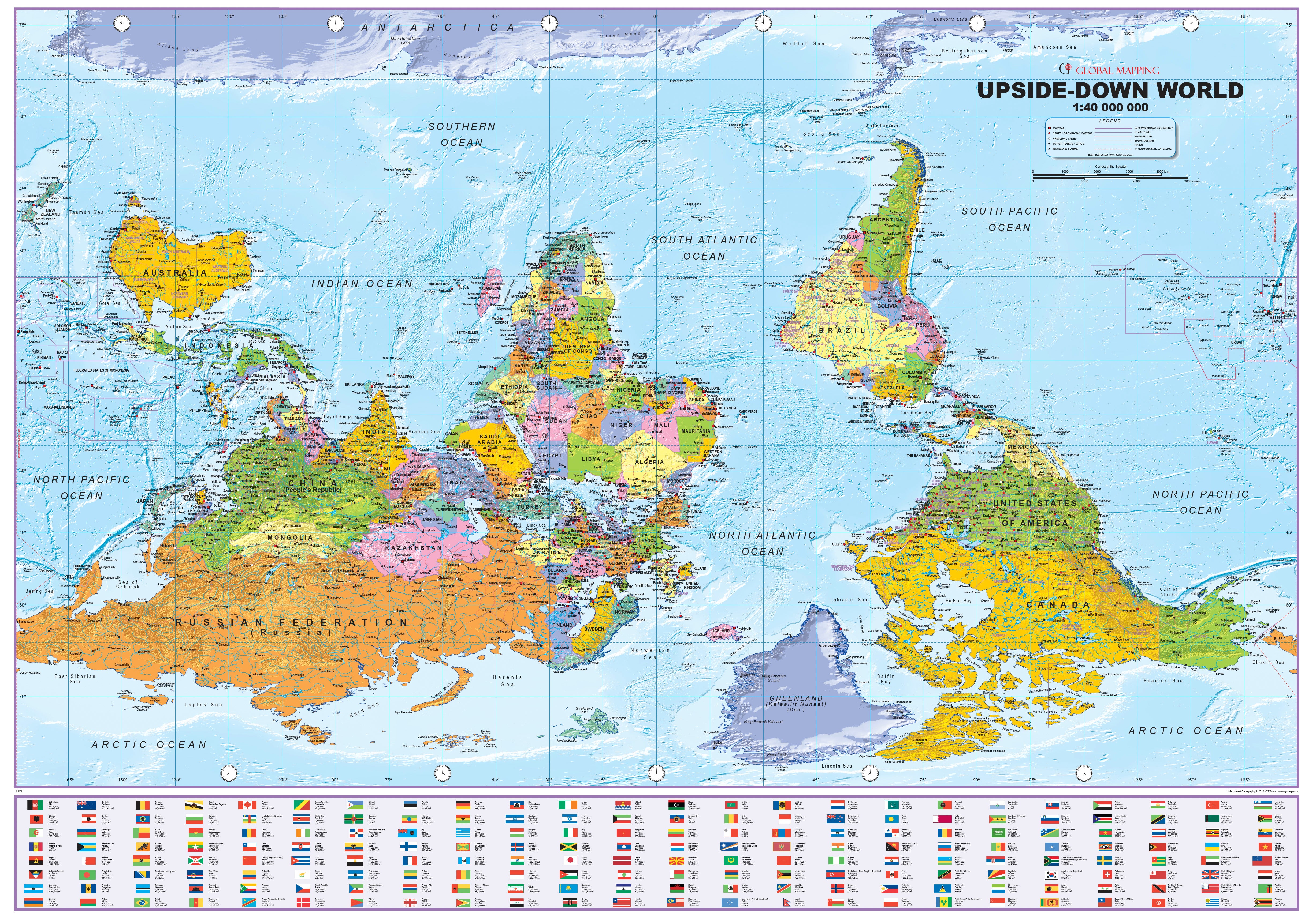 Upside Down World Political Wall Map Large Paper | Mapworld