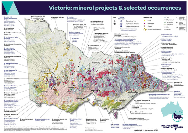 Victoria Mineral Projects & Selected Occurrences Wall Map 2023