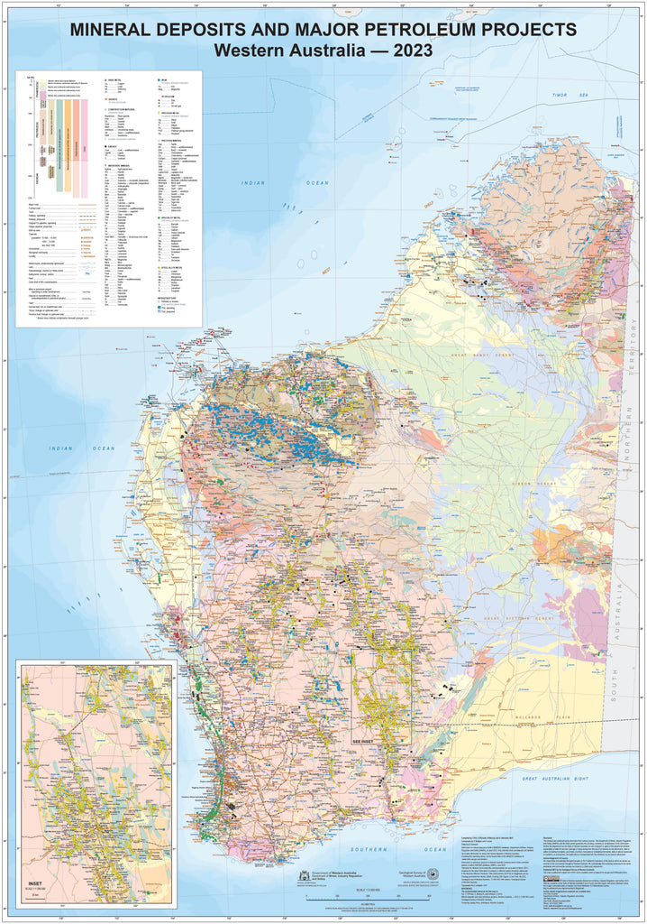 WA Mineral Deposits & Major Petroleum Projects Wall Map - Mapworld