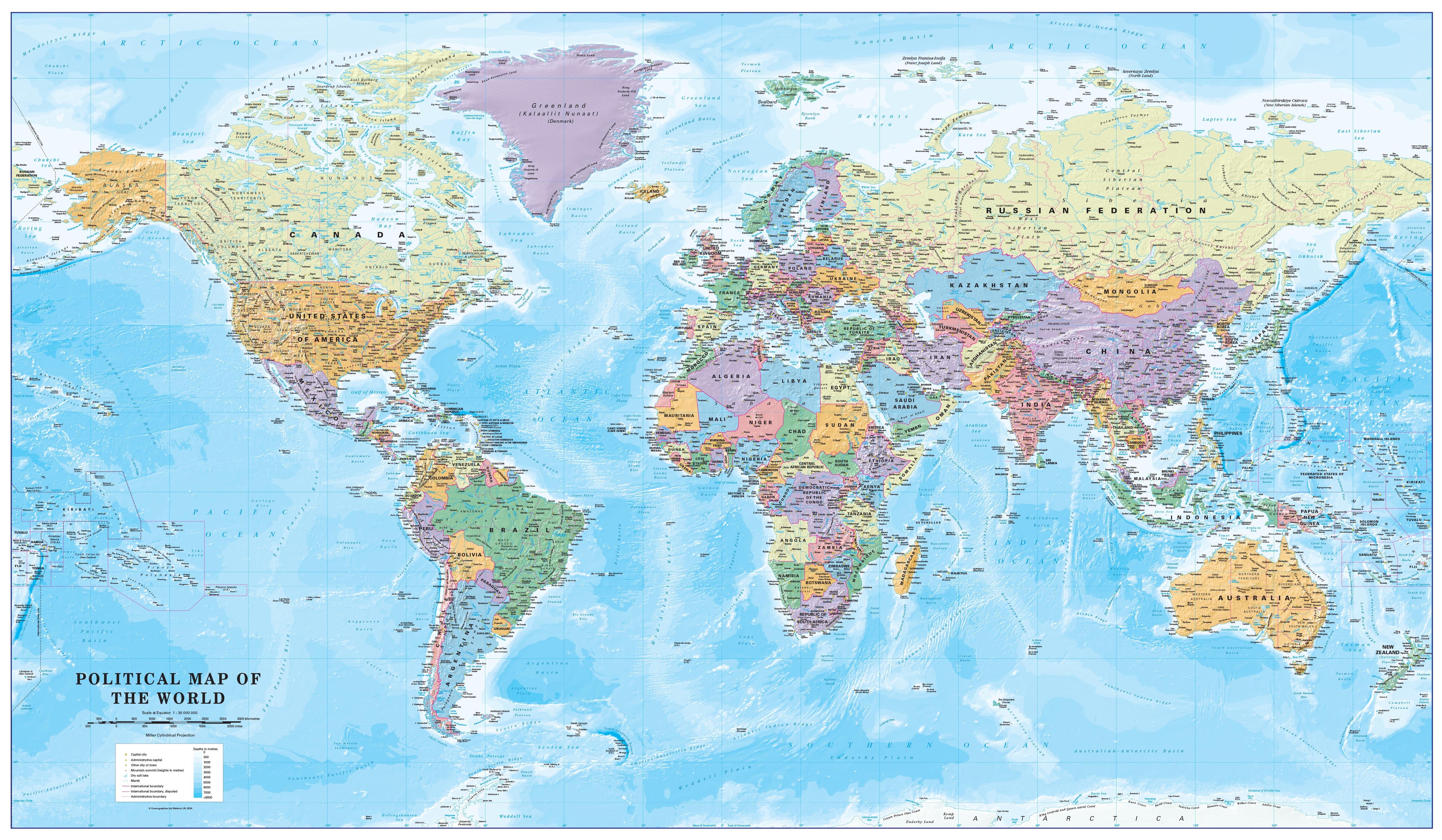 World Africa Centred 2024 edition map 2200 x 1270mm