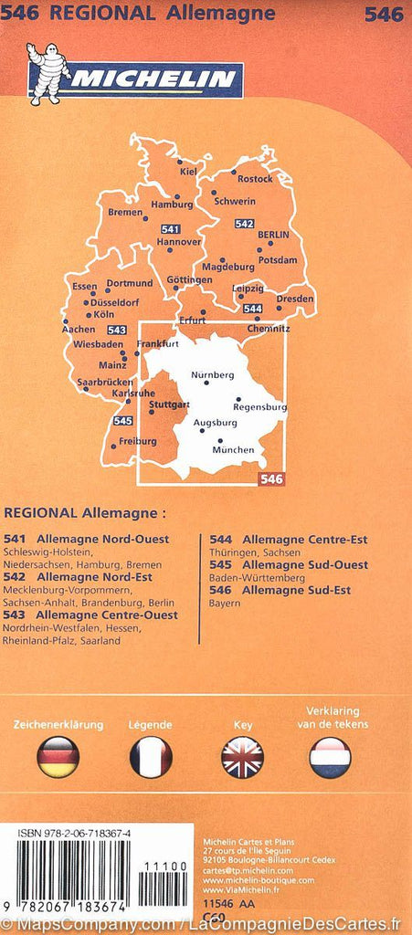 Germany South East & Bavaria Michelin Map 546, Buy Maps of Germany ...