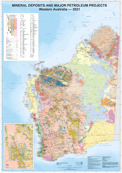 WA Mineral Deposits & Major Petroleum Projects Wall Map - Mapworld