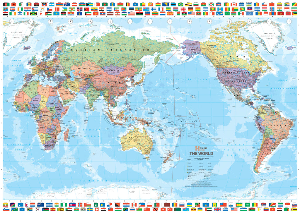 Very large laminated world map with flags and hang rails | Mapworld