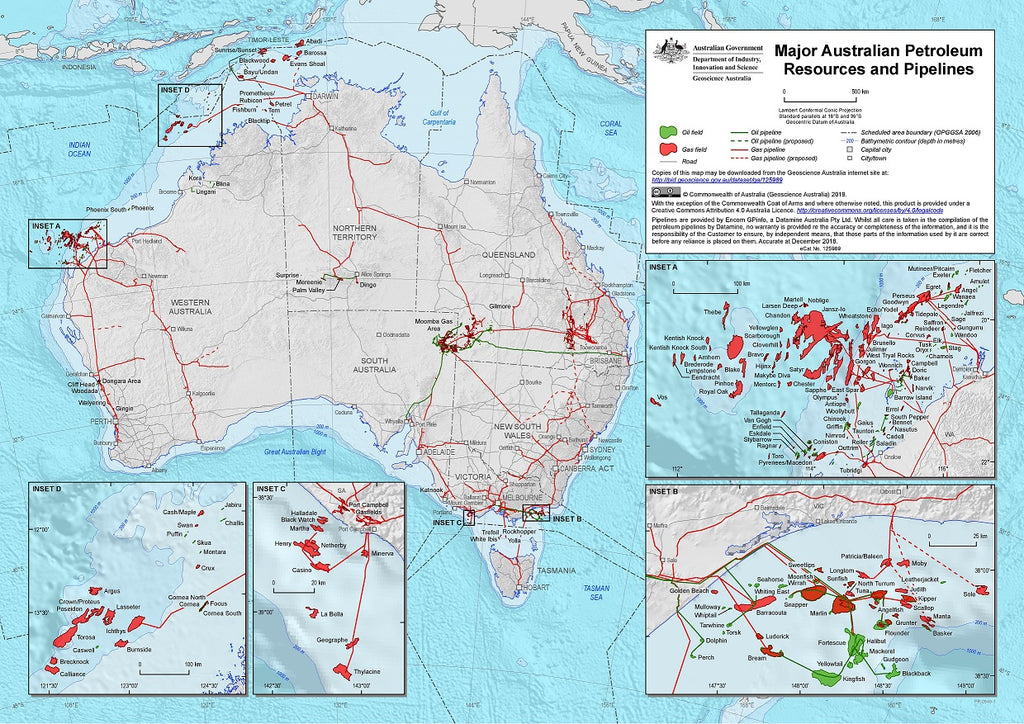 Australian Petroleum Resources & Pipelines Laminated Map - Mapworld
