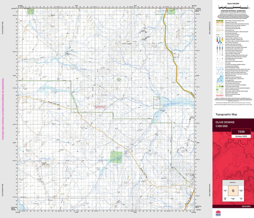 Olive Downs 7239 NSW 1:100k Topographic Map | Shop Mapworld