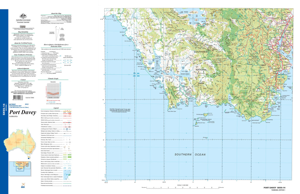 Buy Port Davey SK55-14 Topographic Map 1:250k