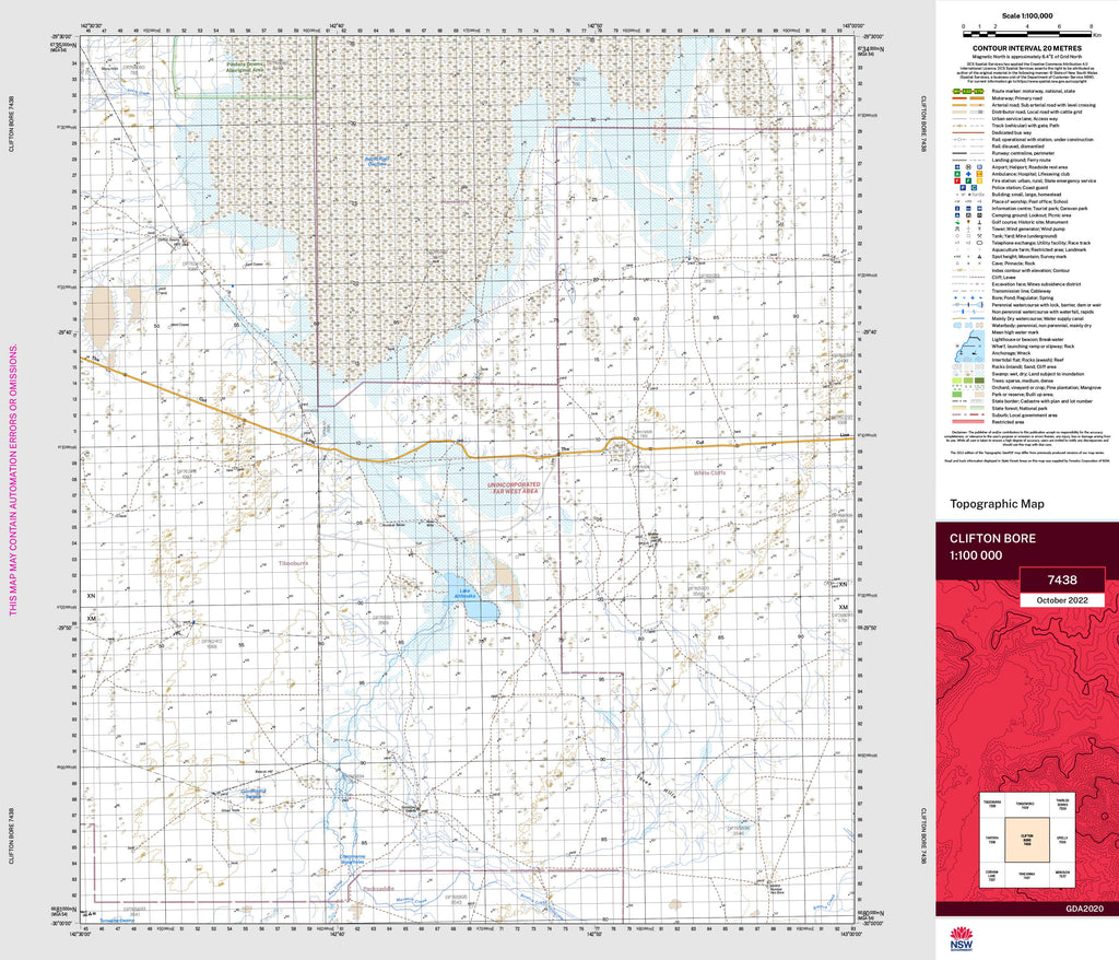 Clifton Bore 7438 NSW 1:100k Topographic Map | Shop Mapworld