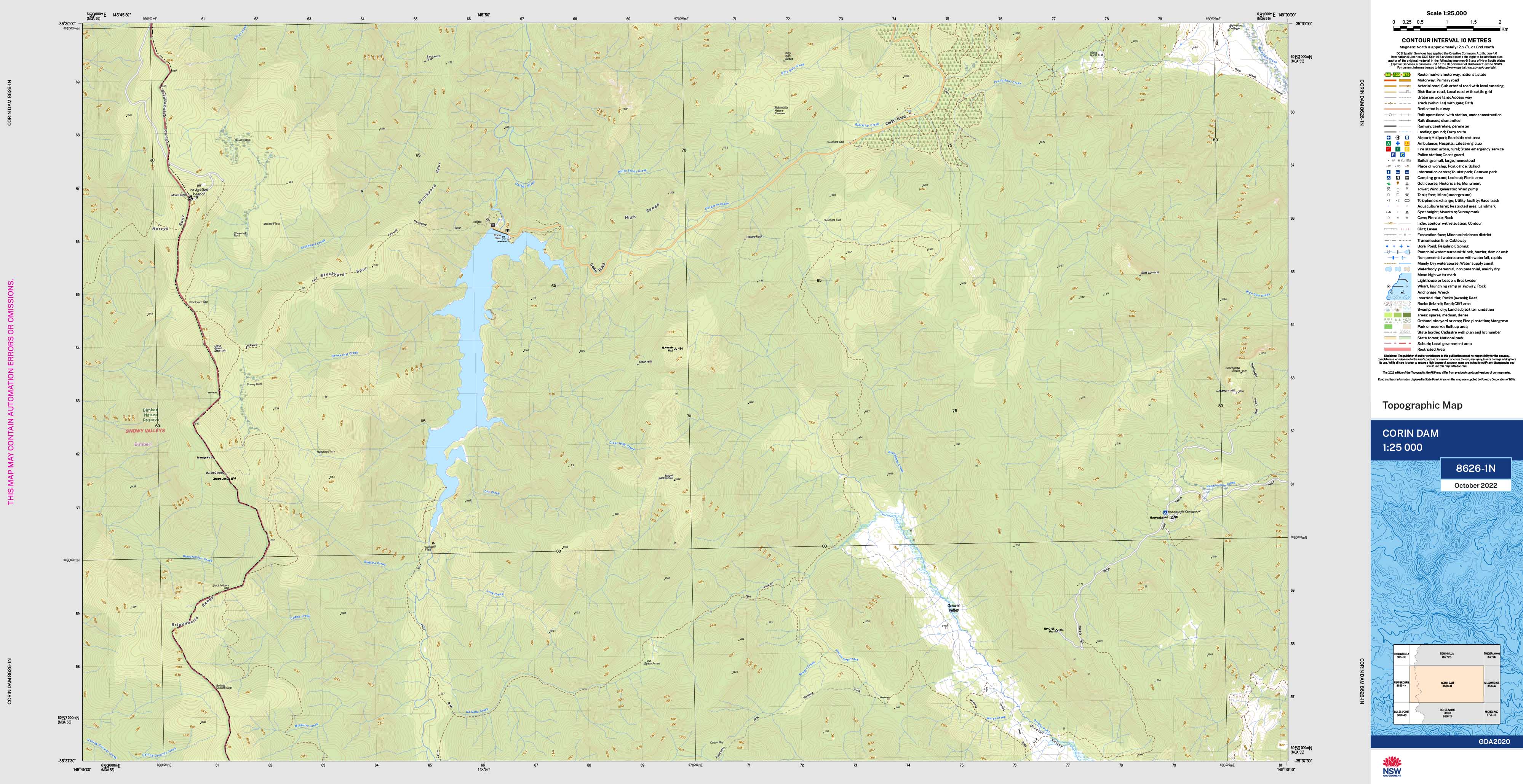 Corin Dam 8626-1N NSW 1:25k Topographic Map | Shop Mapworld