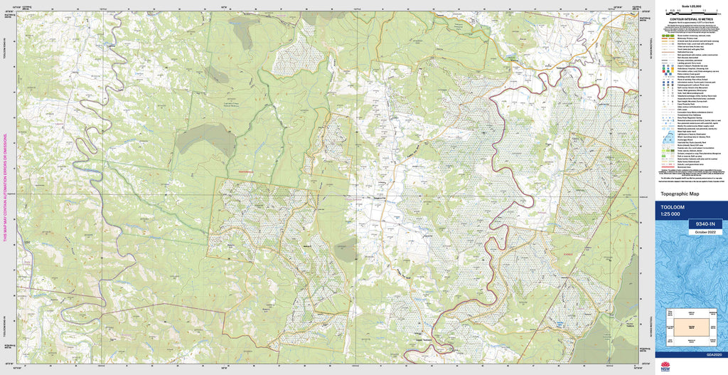 Tooloom 9340-1N NSW 1:25k Topographic Map | Shop Mapworld