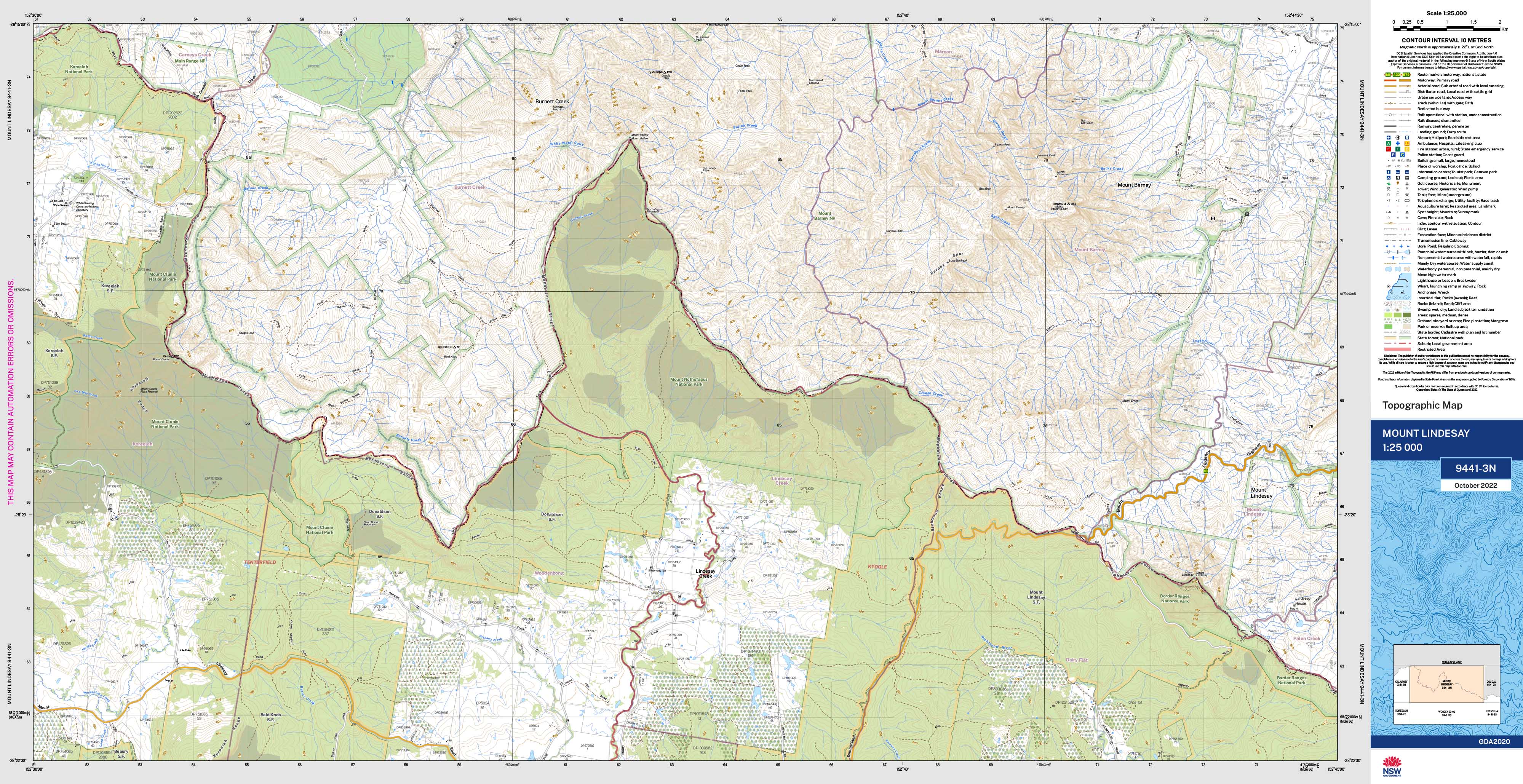 Mount Lindesay 9441-3N NSW 1:25k Topographic Map | Shop Mapworld