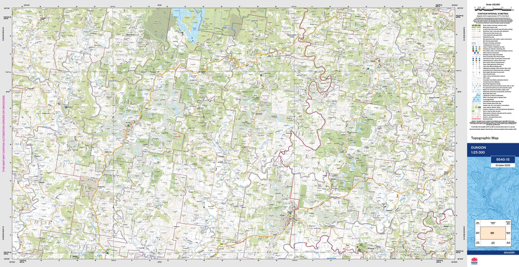 Dunoon 9540-1S NSW 1:25k Topographic Map | Shop Mapworld