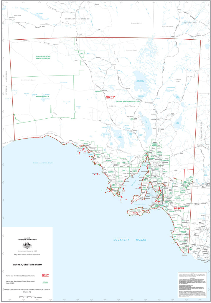 South Australia Electoral Divisions and Local Government Areas Map ...