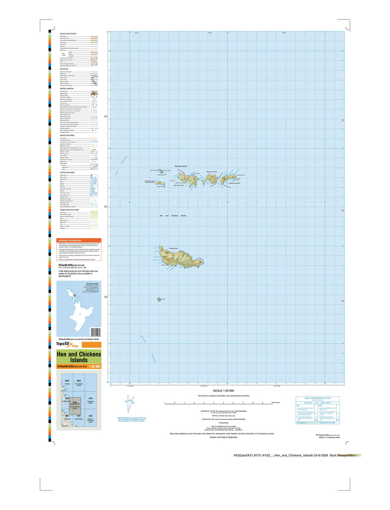 Buy AX32ptsAX31AY31AY32 - Hen and Chicken Islands Topo50 map