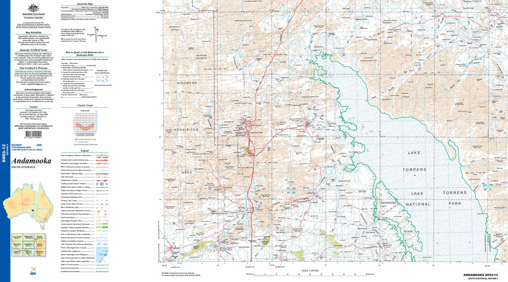 Buy Andamooka SH53-12 Topographic Map 1:250k