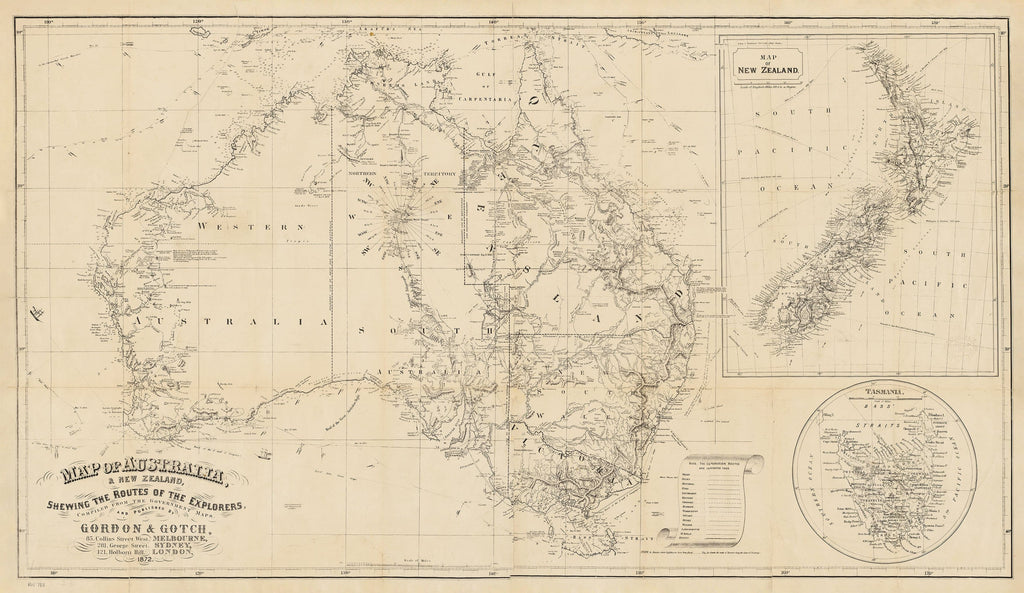 Explorers Map of Australia & New Zealand 1872 | Shop Mapworld