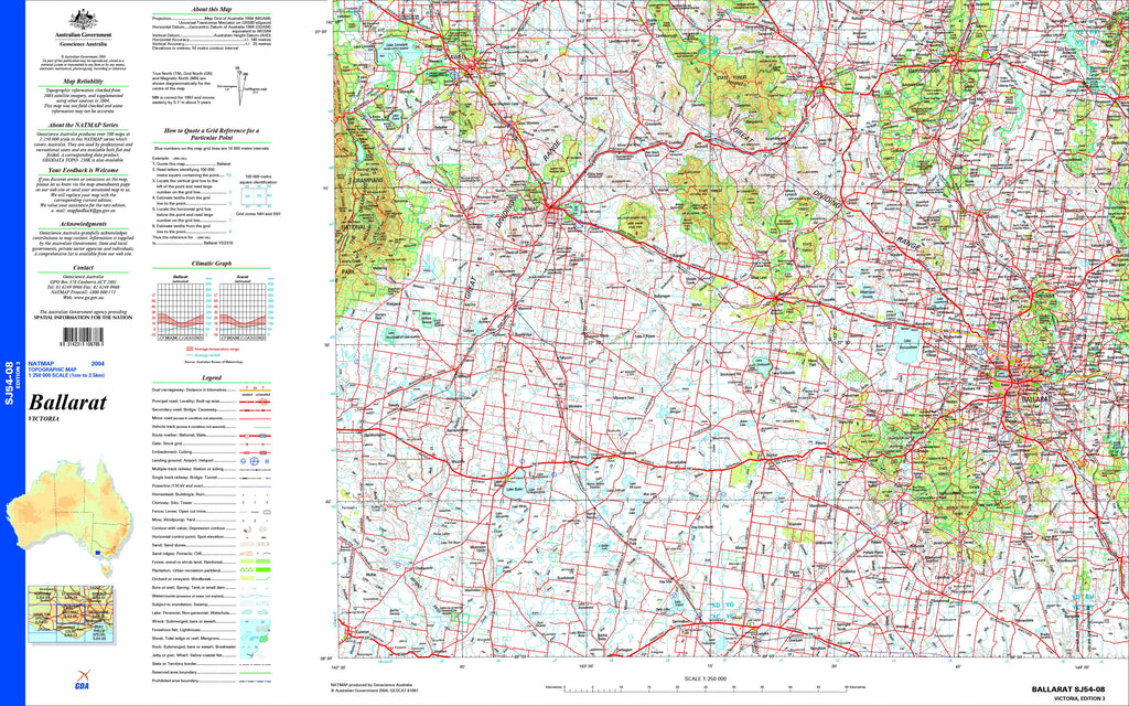 Buy Ballarat SJ54-08 Topographic Map 1:250k