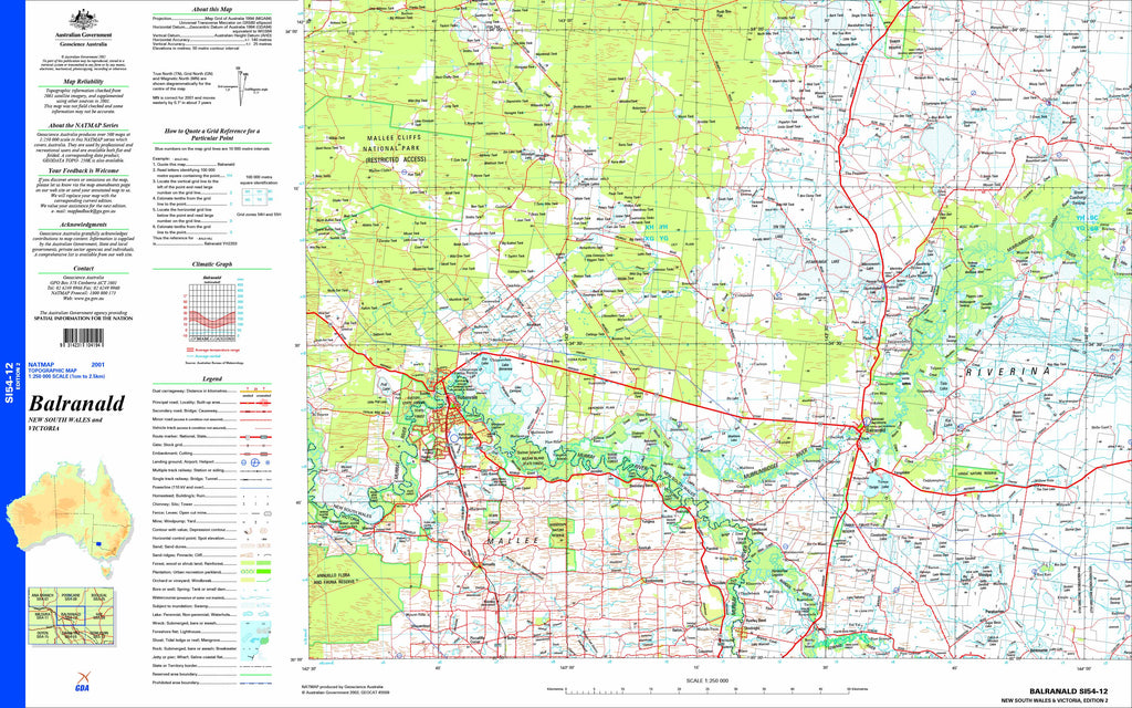 Buy Balranald SI54-12 Topographic Map 1:250k