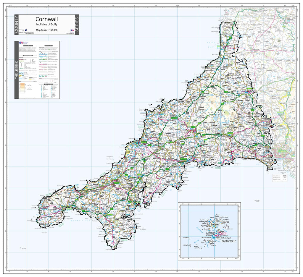 County Map of Cornwall 940 x 860mm
