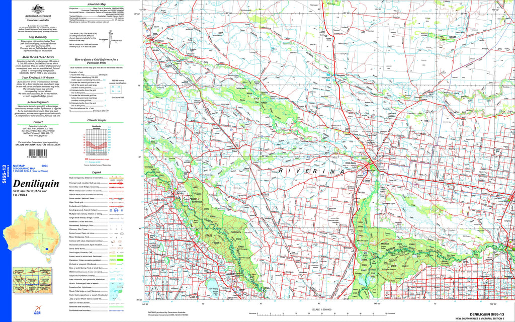 Buy Deniliquin SI55-13 Topographic Map 1:250k