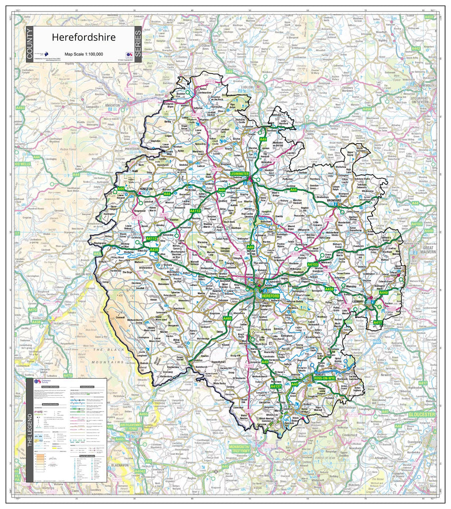 County Map of Herefordshire 780 x 880mm