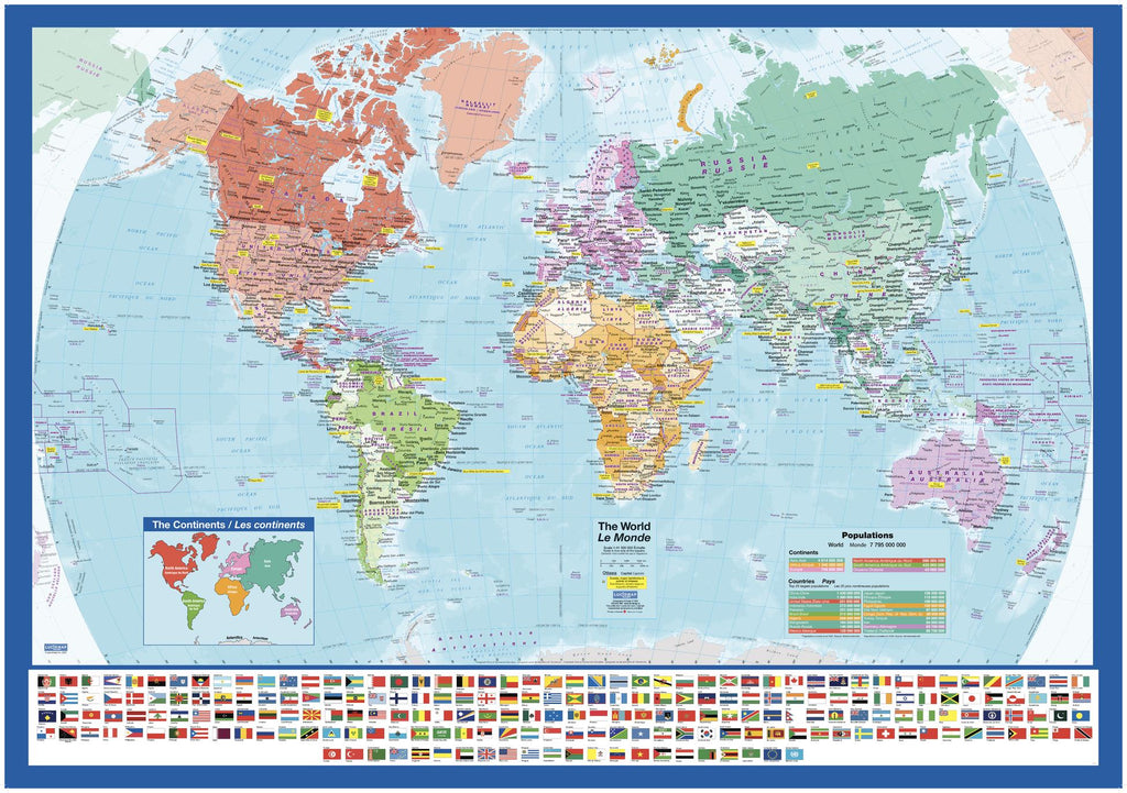 Political World Wall Map with Flags in French & | Mapworld