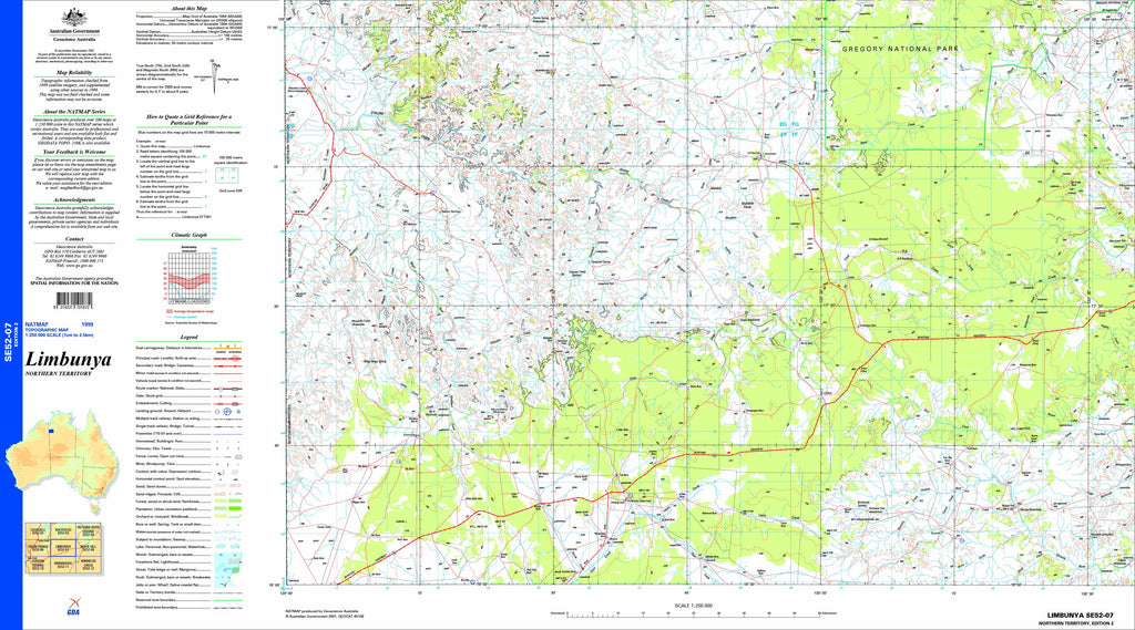 Limbunya SE52-07 Topographic Map 1:250k | Mapworld