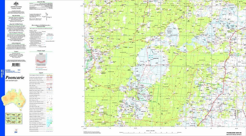 Buy Pooncarie SI54-08 Topographic Map 1:250k